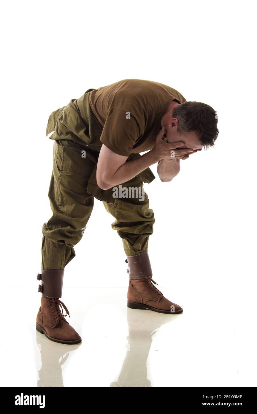 Man actor in military uniform of American tankman of World War II ...