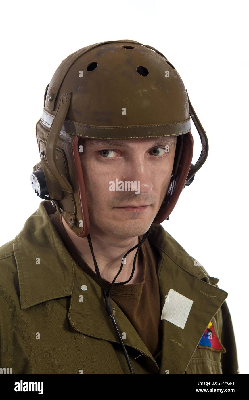Man actor in military uniform of American tankman of World War II ...