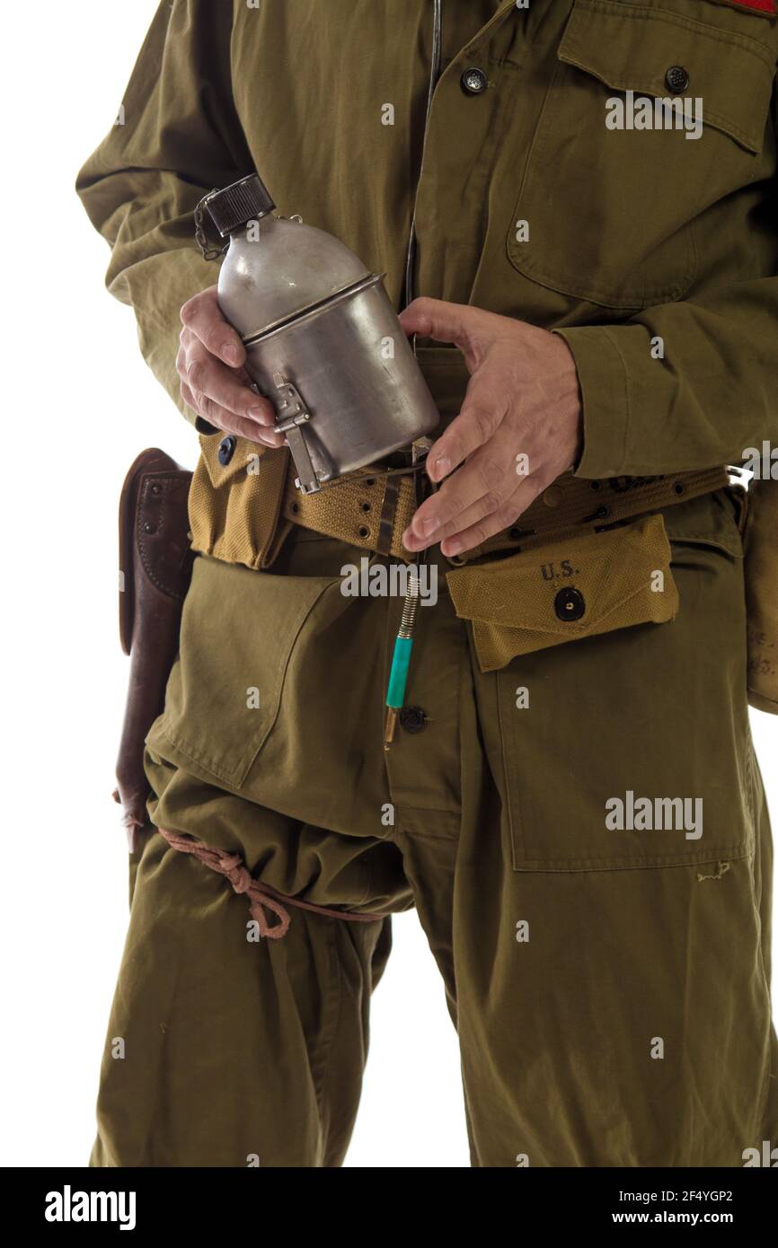 Man actor in military uniform of American tankman of World War II ...