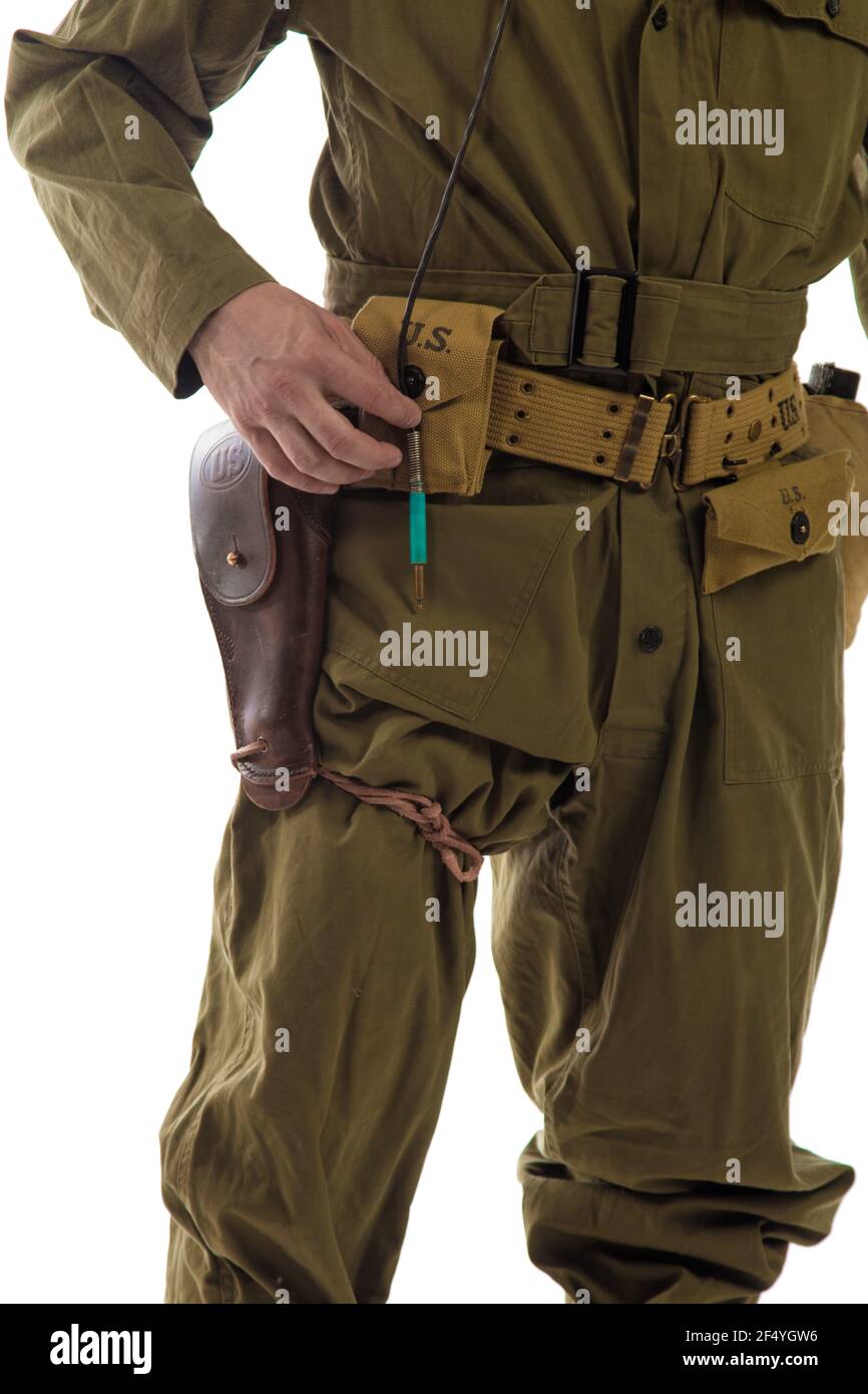 Man actor in military uniform of American tankman of World War II ...