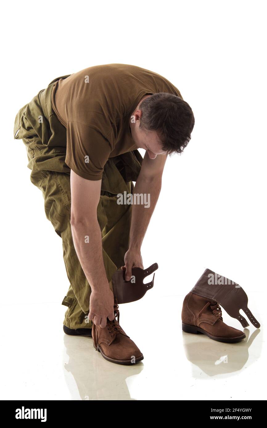 Man actor in military uniform of American tankman of World War II ...