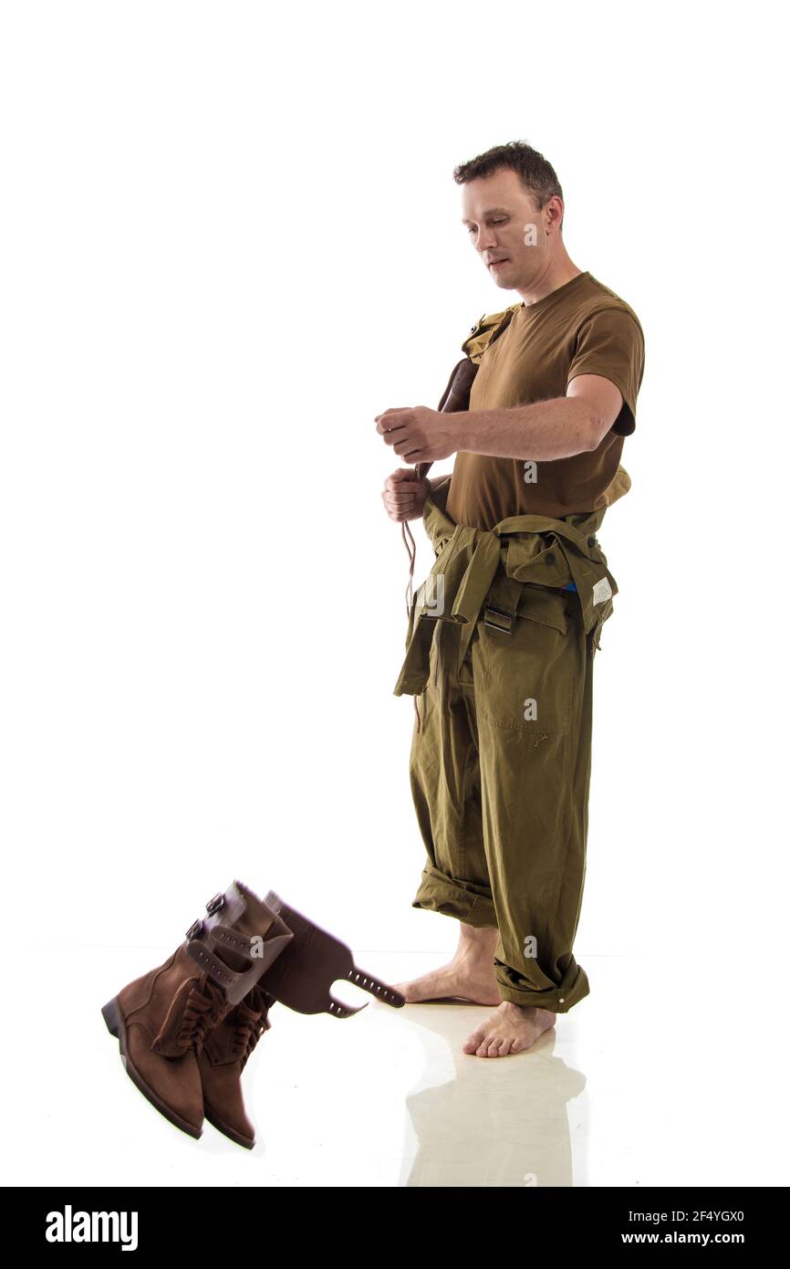 Man actor in military uniform of American tankman of World War II ...