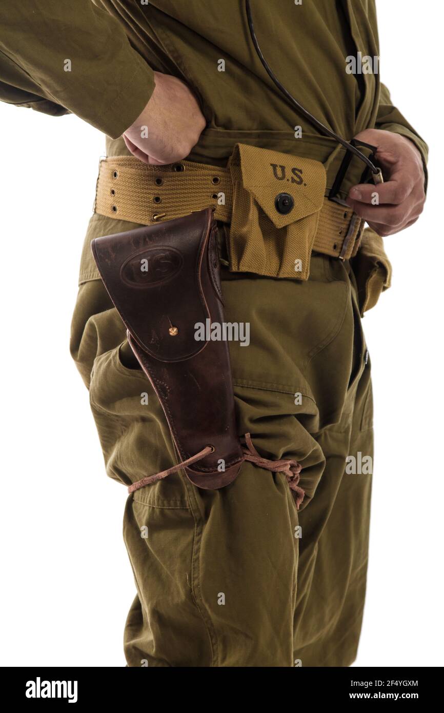Man actor in military uniform of American tankman of World War II ...