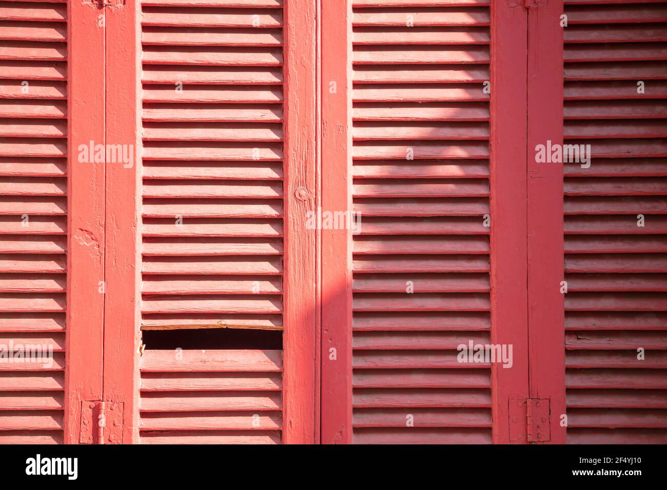 Wooden shutters. Closed, aged, retro red color window shutters for ...
