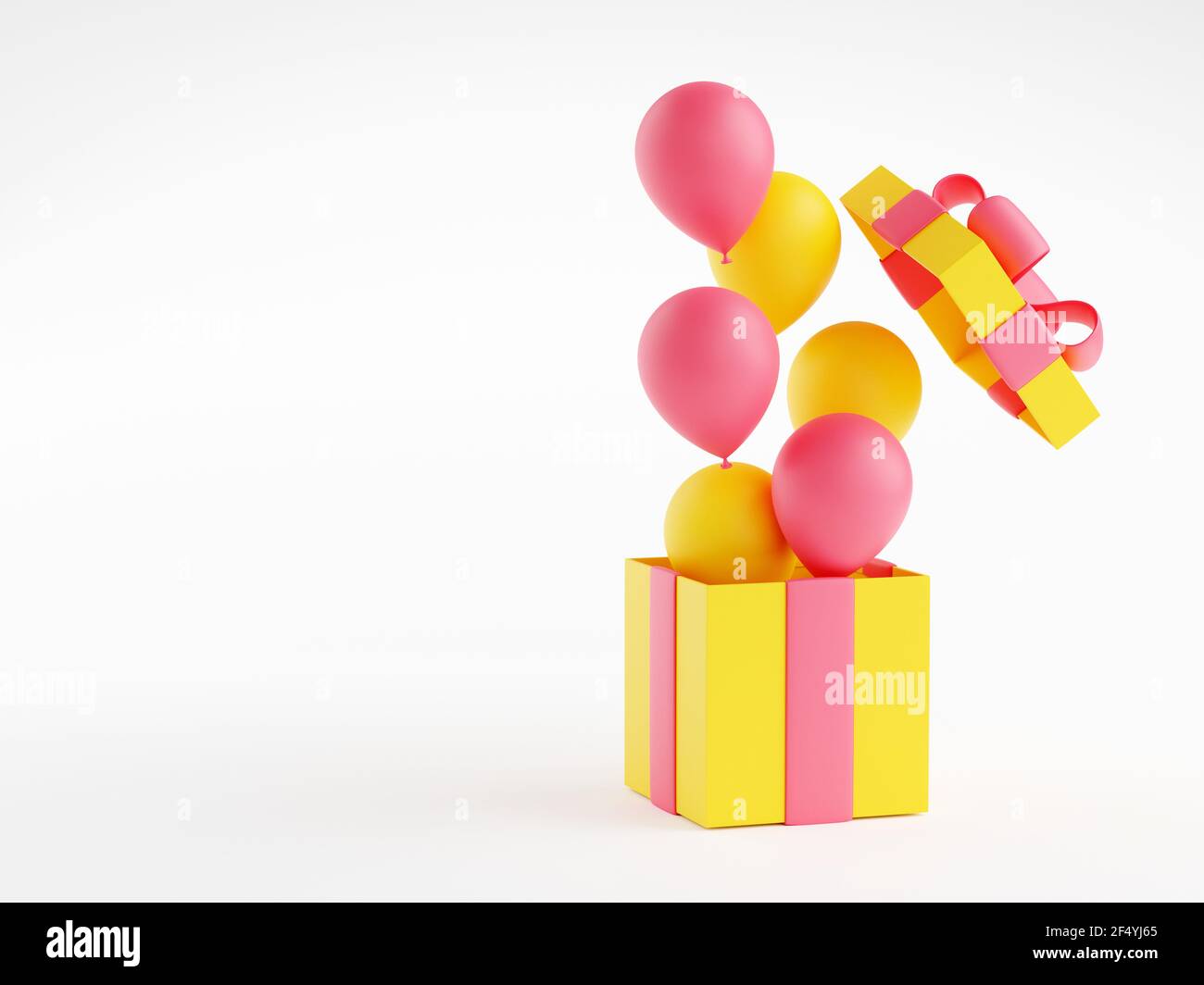 Open gift box with floating balloons 3d illustration Stock Photo - Alamy