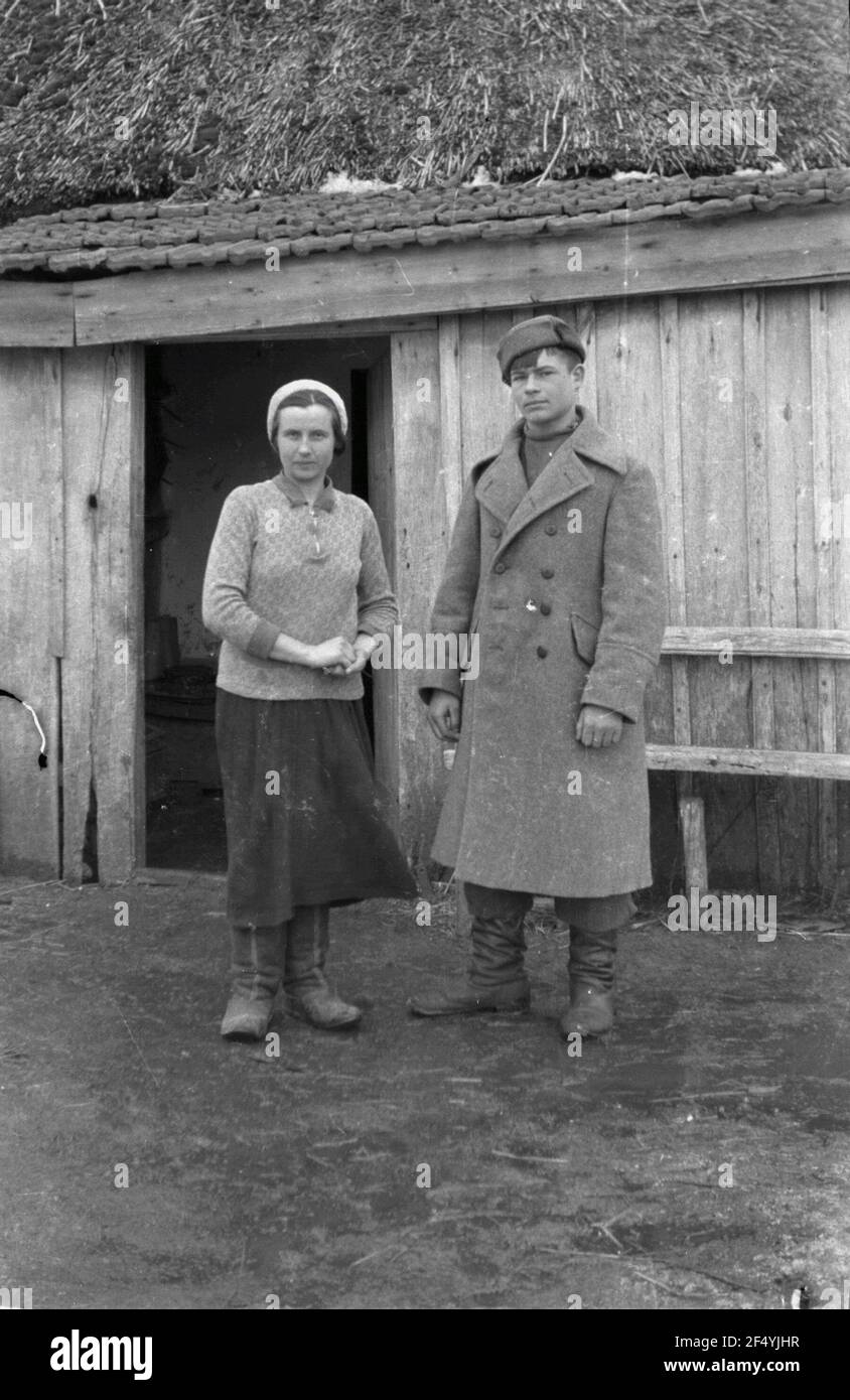 Second World War. For billeting. Soviet Union. Young russian couple in ...