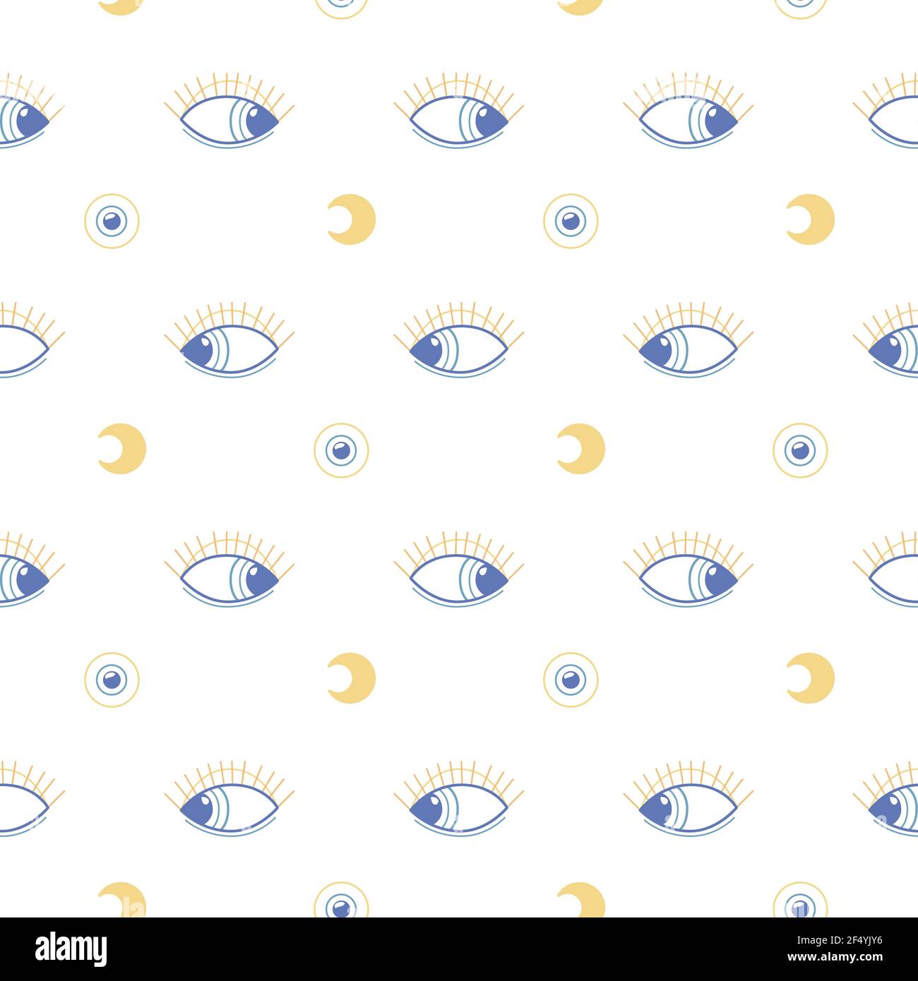 Evil eye and moon seamless pattern. Blue and gold magic esoteric ...