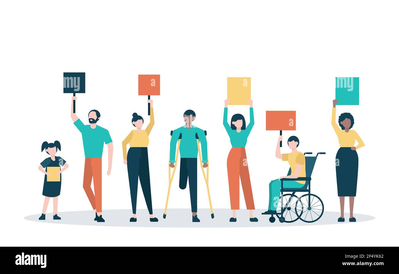Vector of a group of diverse people holding placards, protesting ...
