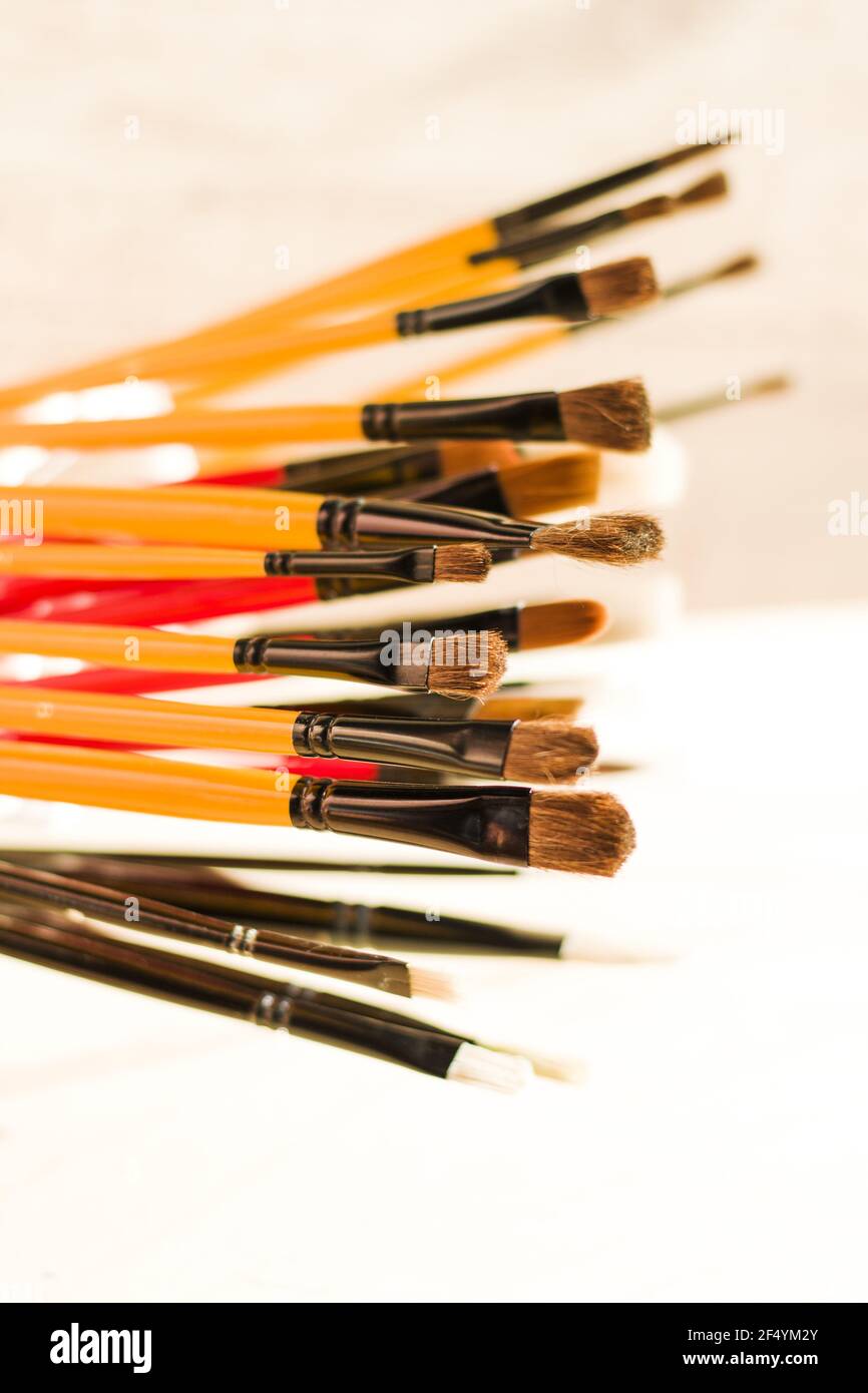 Vertical shot of paint brush set Stock Photo - Alamy