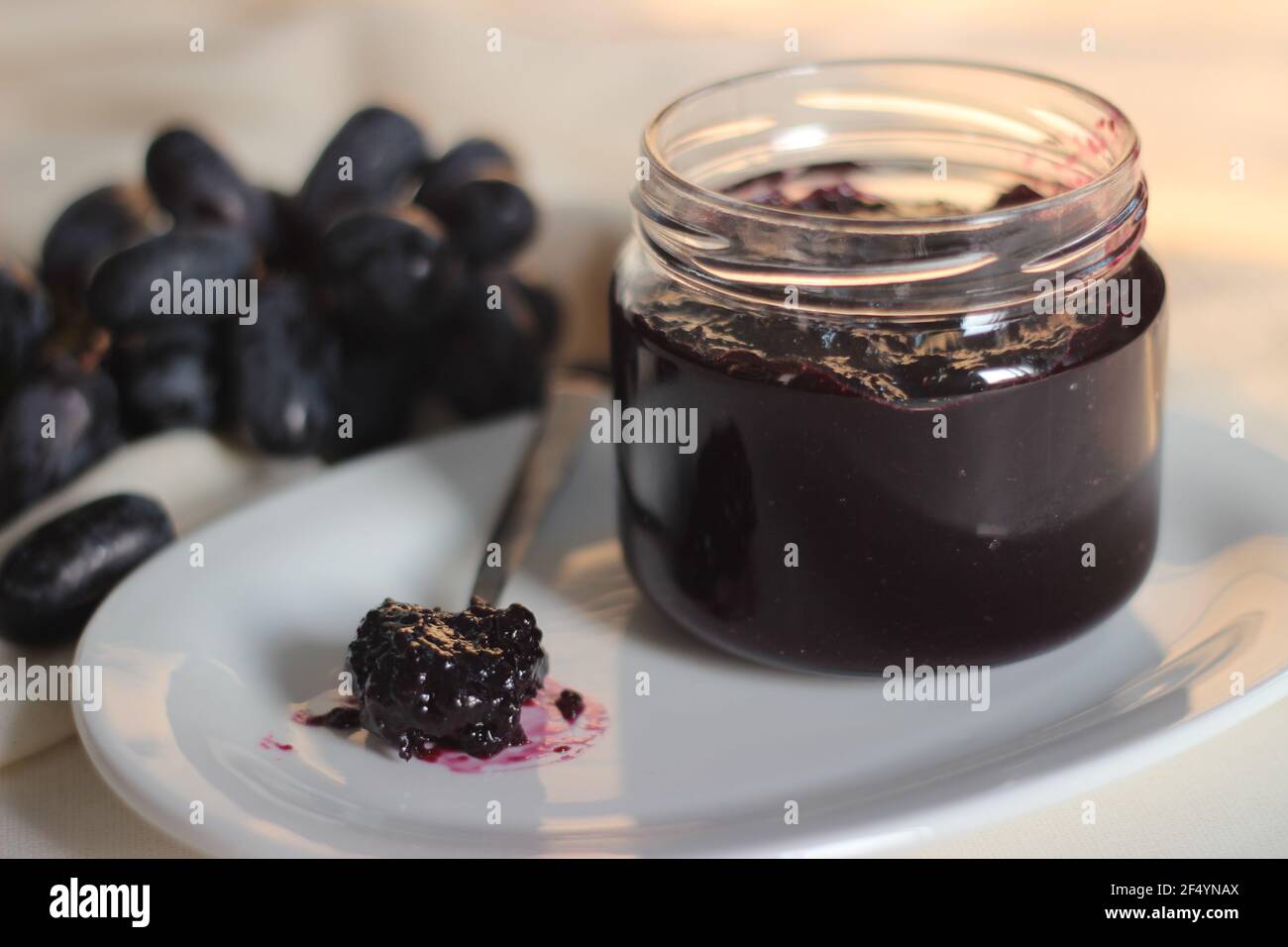 Home made Grape jam with three ingredients, seedless black grapes ...