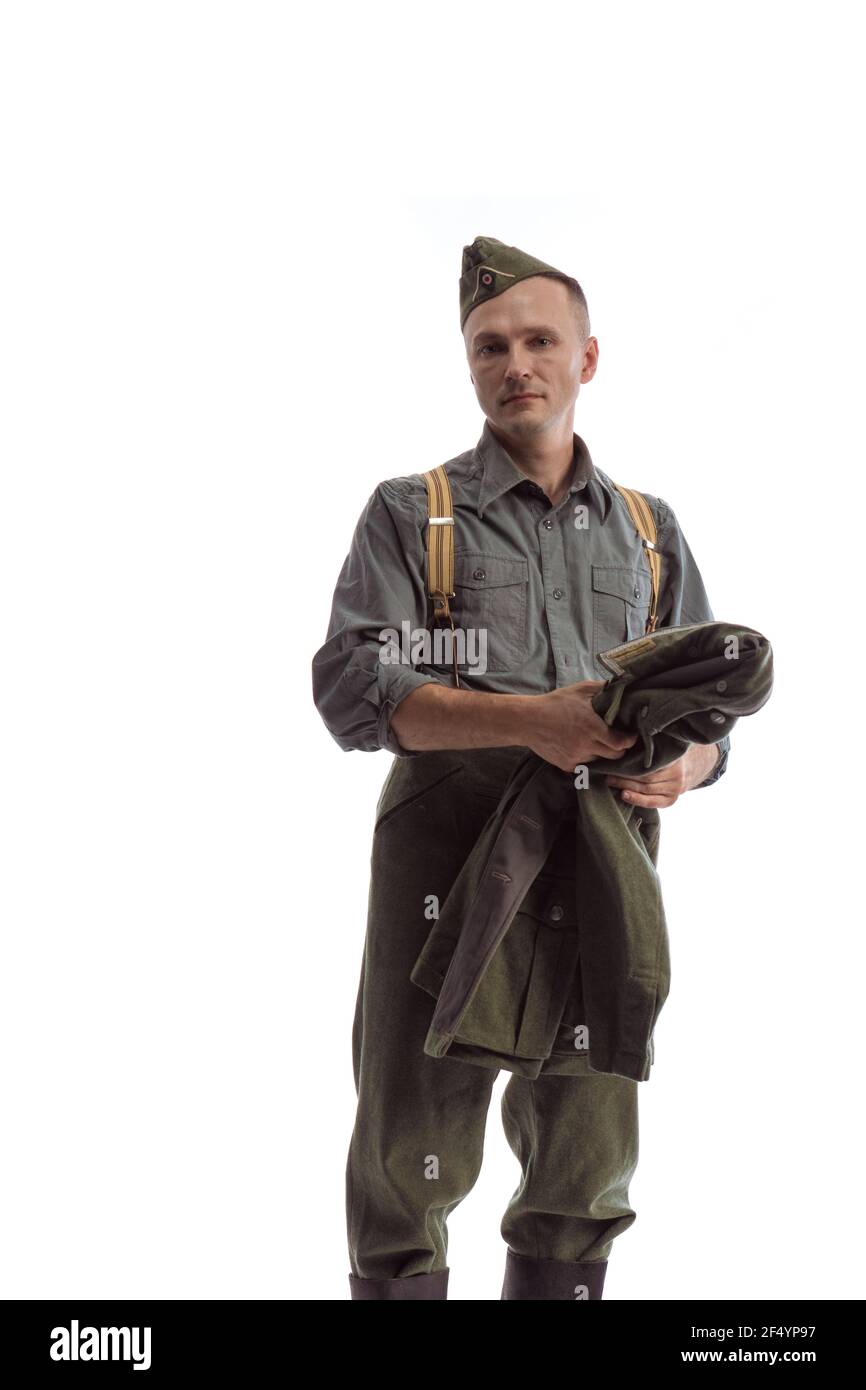 Man actor in historical military uniform as an soldier of the German ...