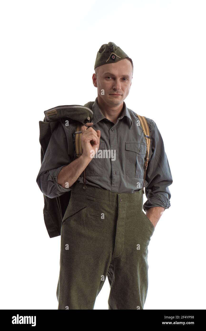 Man actor in historical military uniform as an soldier of the German ...
