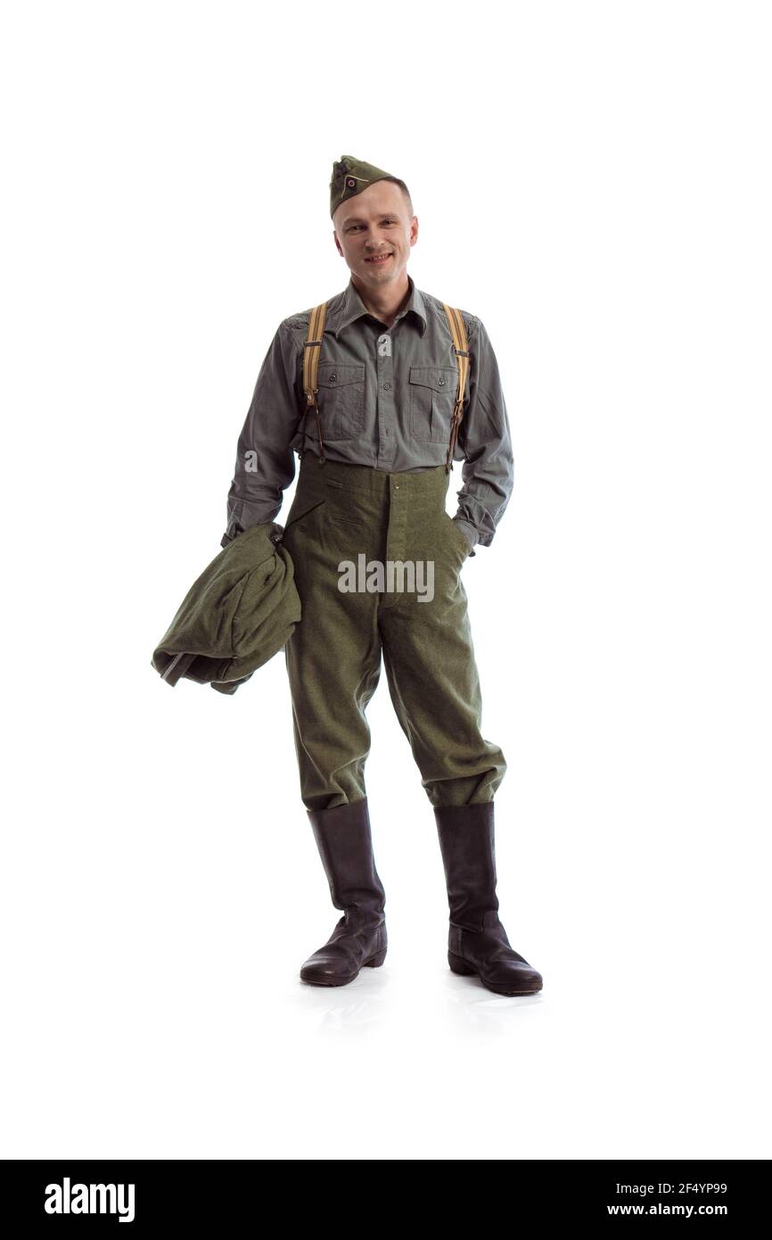 Man actor in historical military uniform as an soldier of the German ...
