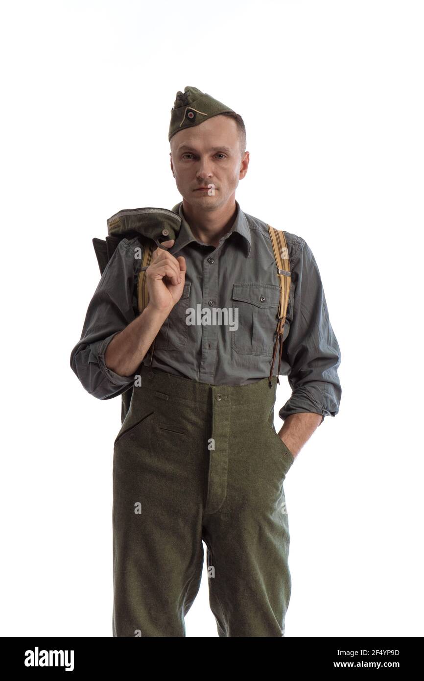 Man actor in historical military uniform as an soldier of the German ...
