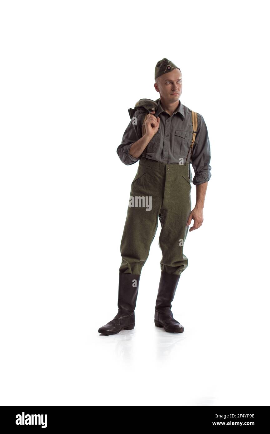 Man actor in historical military uniform as an soldier of the German ...