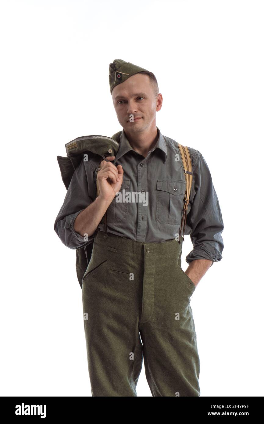 Man actor in historical military uniform as an soldier of the German ...