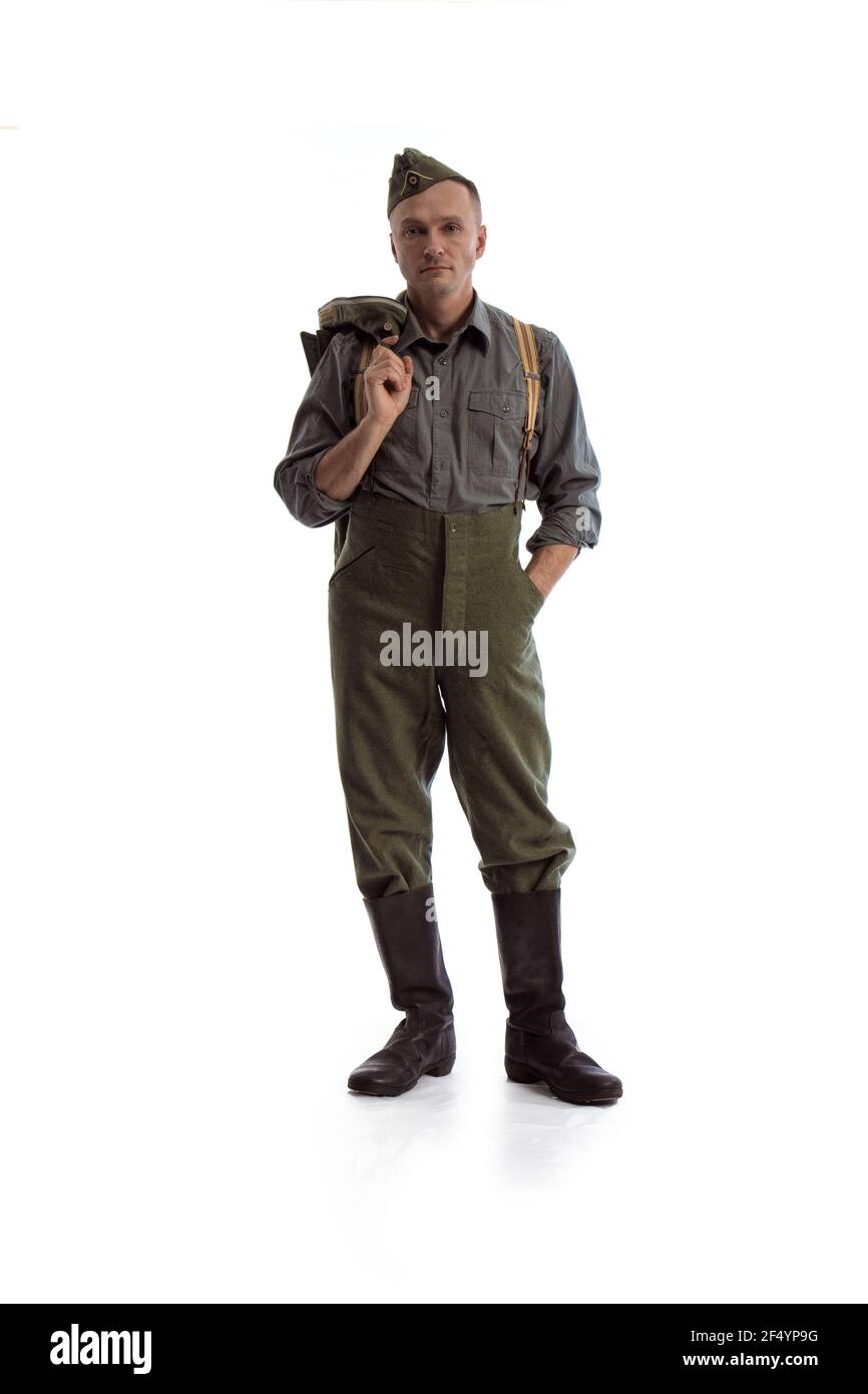 Man actor in historical military uniform as an soldier of the German ...