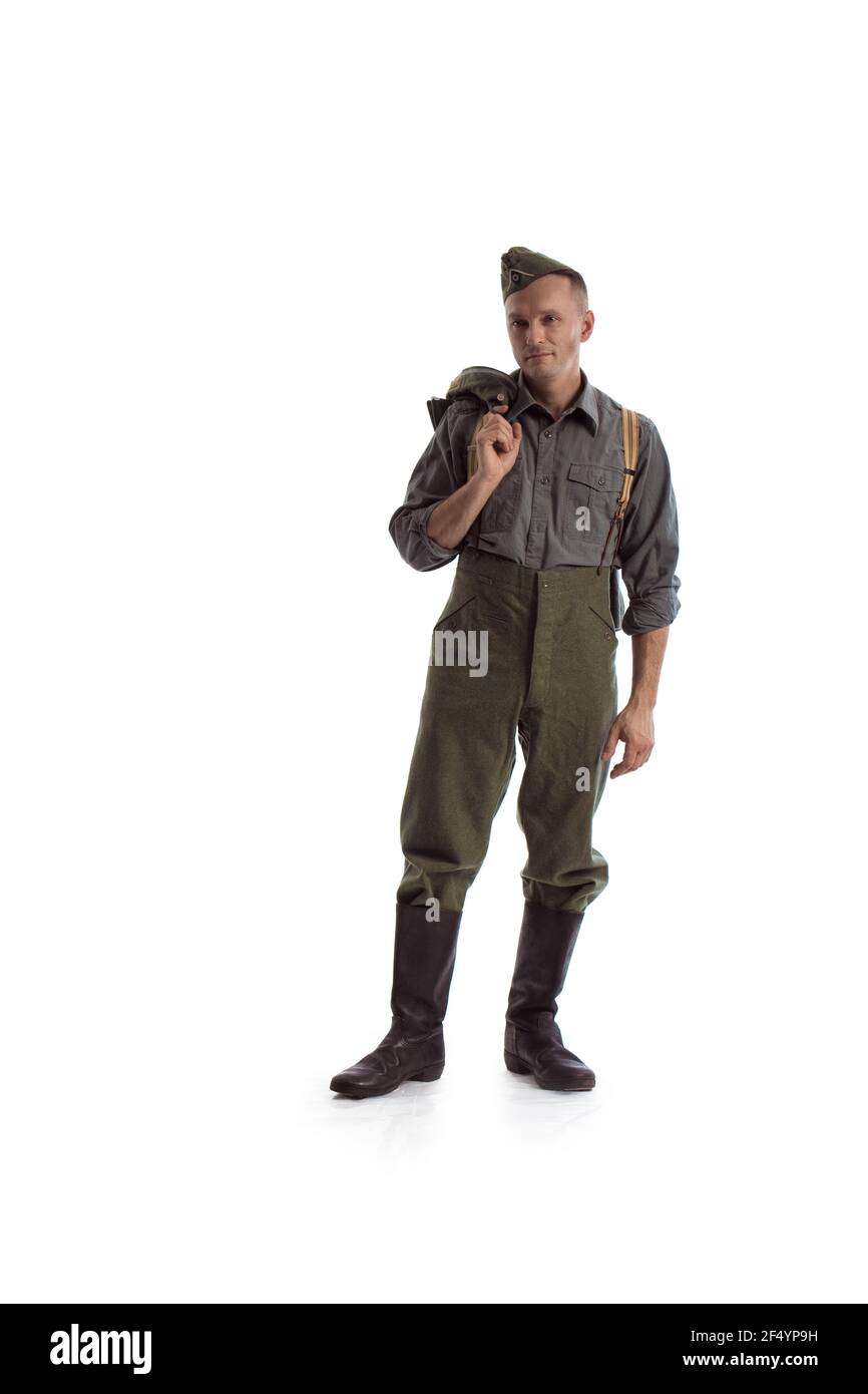 Man actor in historical military uniform as an soldier of the German ...