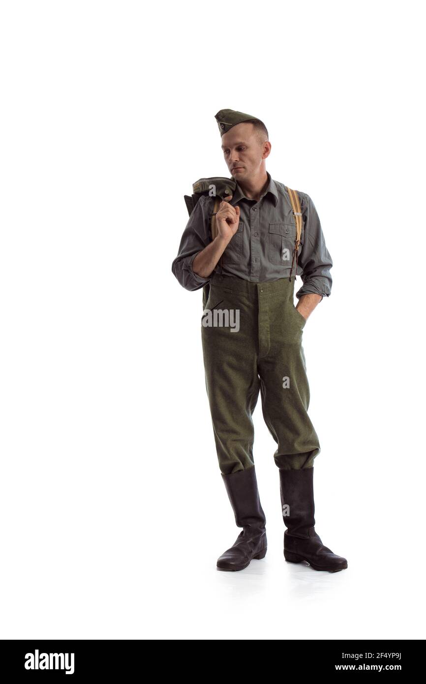 Man actor in historical military uniform as an soldier of the German ...