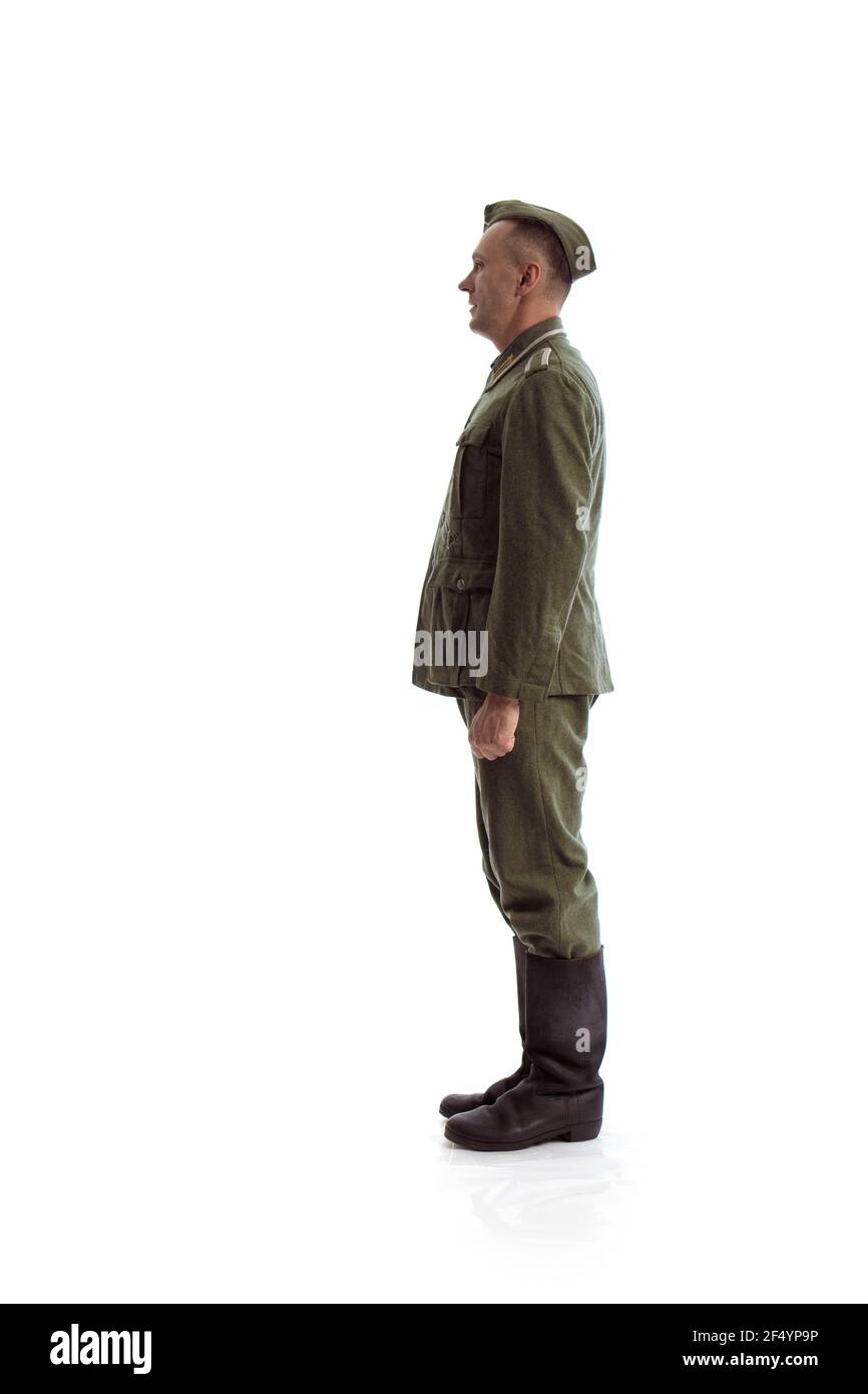 Man actor in historical military uniform as an soldier of the German ...