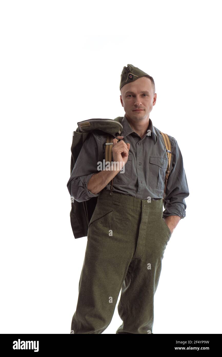 Man actor in historical military uniform as an soldier of the German ...
