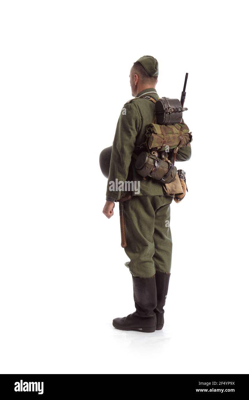 Man actor in historical military uniform as an soldier of the German ...