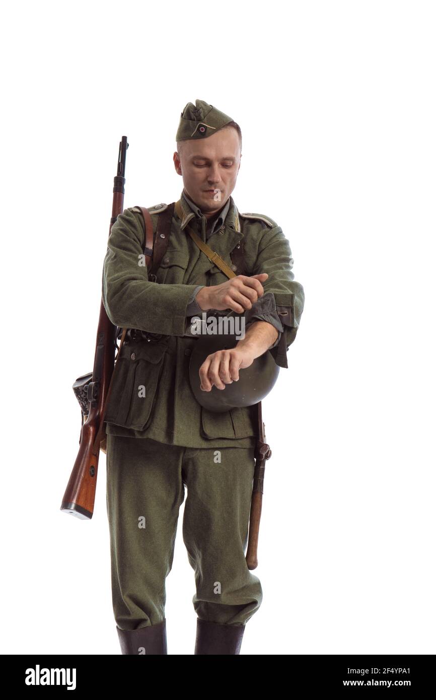 Man actor in historical military uniform as an soldier of the German ...