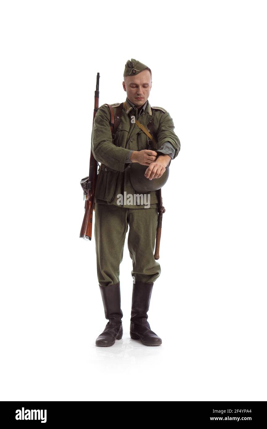 Man actor in historical military uniform as an soldier of the German ...