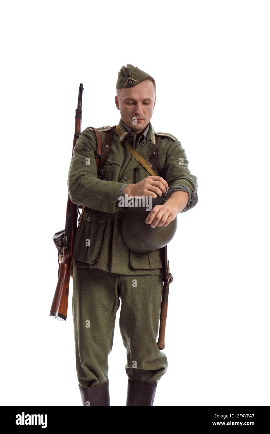 Man actor in historical military uniform as an soldier of the German ...