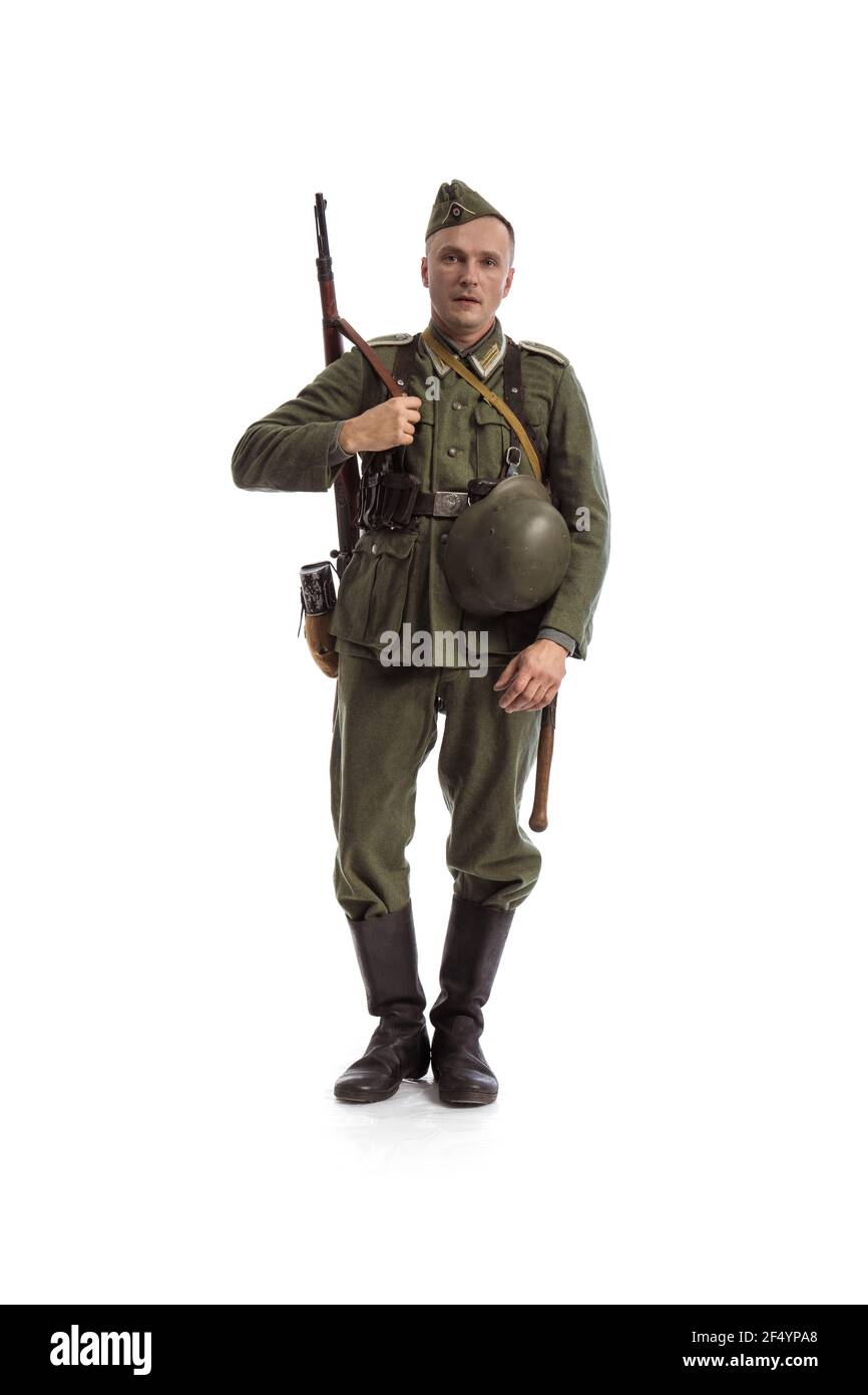 Man actor in historical military uniform as an soldier of the German ...