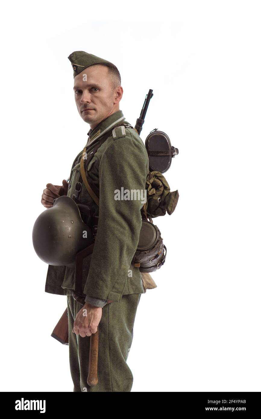 Man actor in historical military uniform as an soldier of the German ...