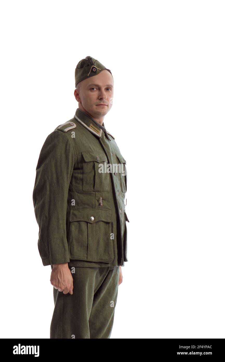 Man actor in historical military uniform as an soldier of the German ...