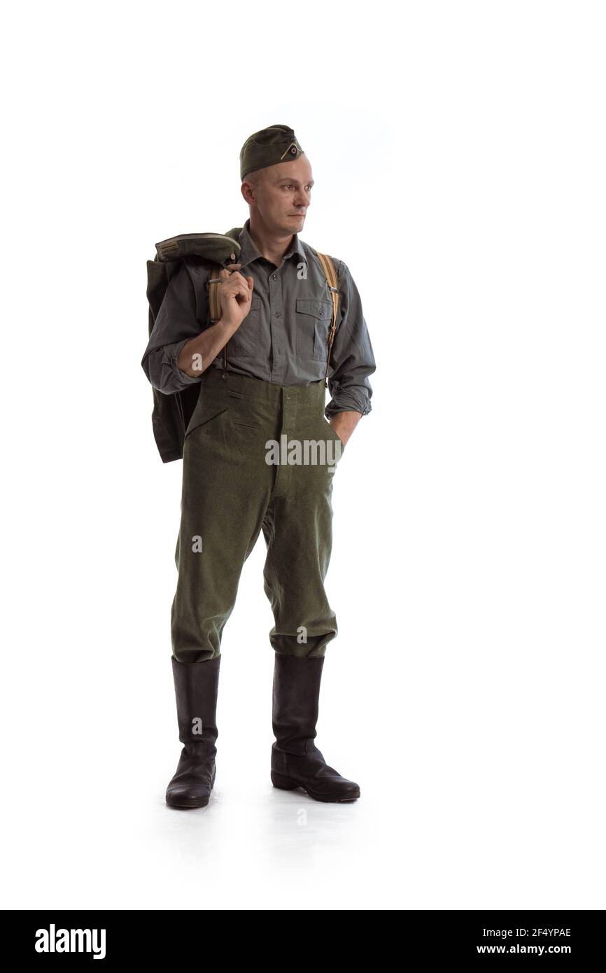 Man actor in historical military uniform as an soldier of the German ...