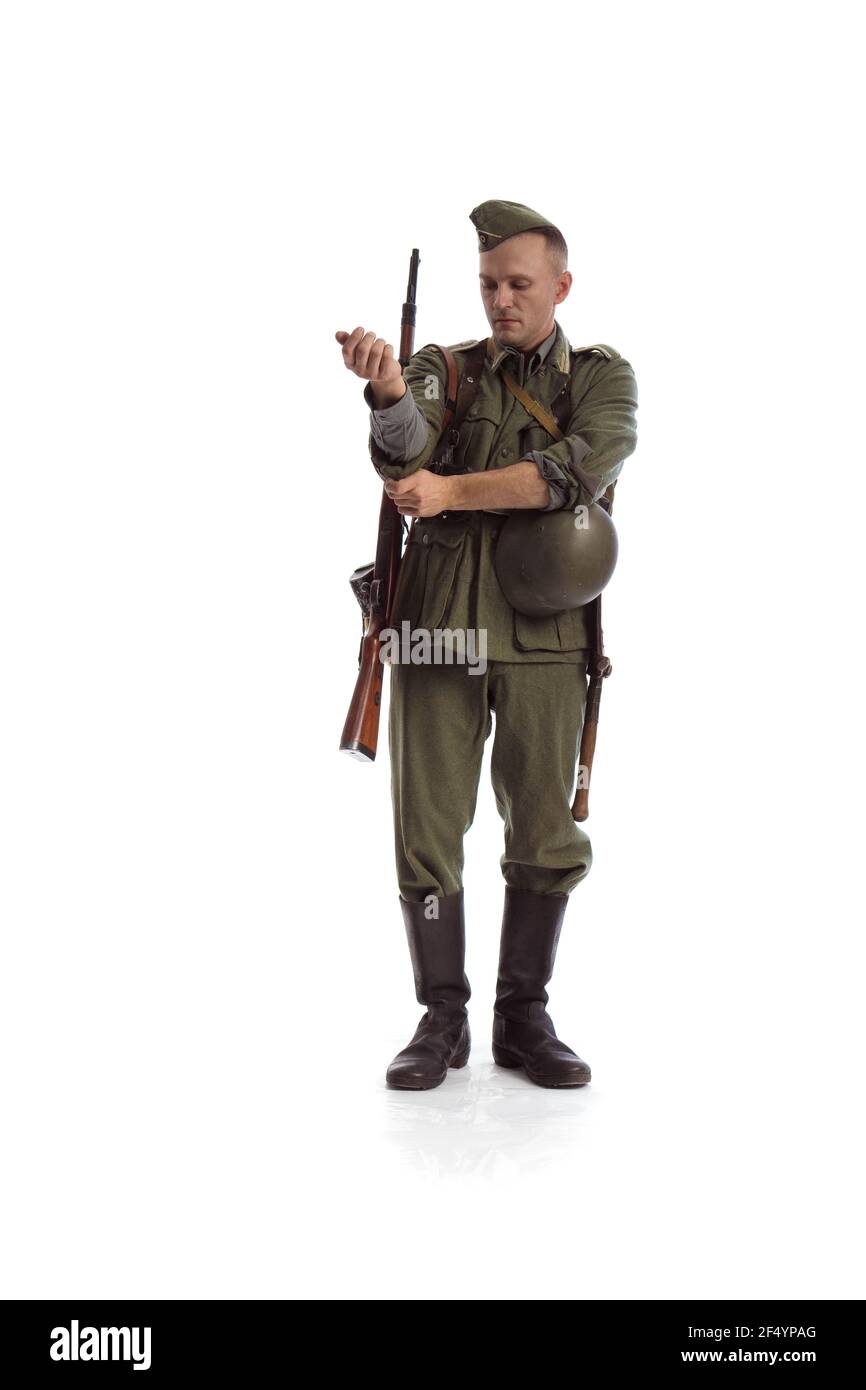 Man actor in historical military uniform as an soldier of the German ...