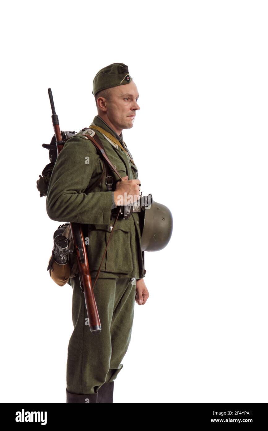 Man actor in historical military uniform as an soldier of the German ...