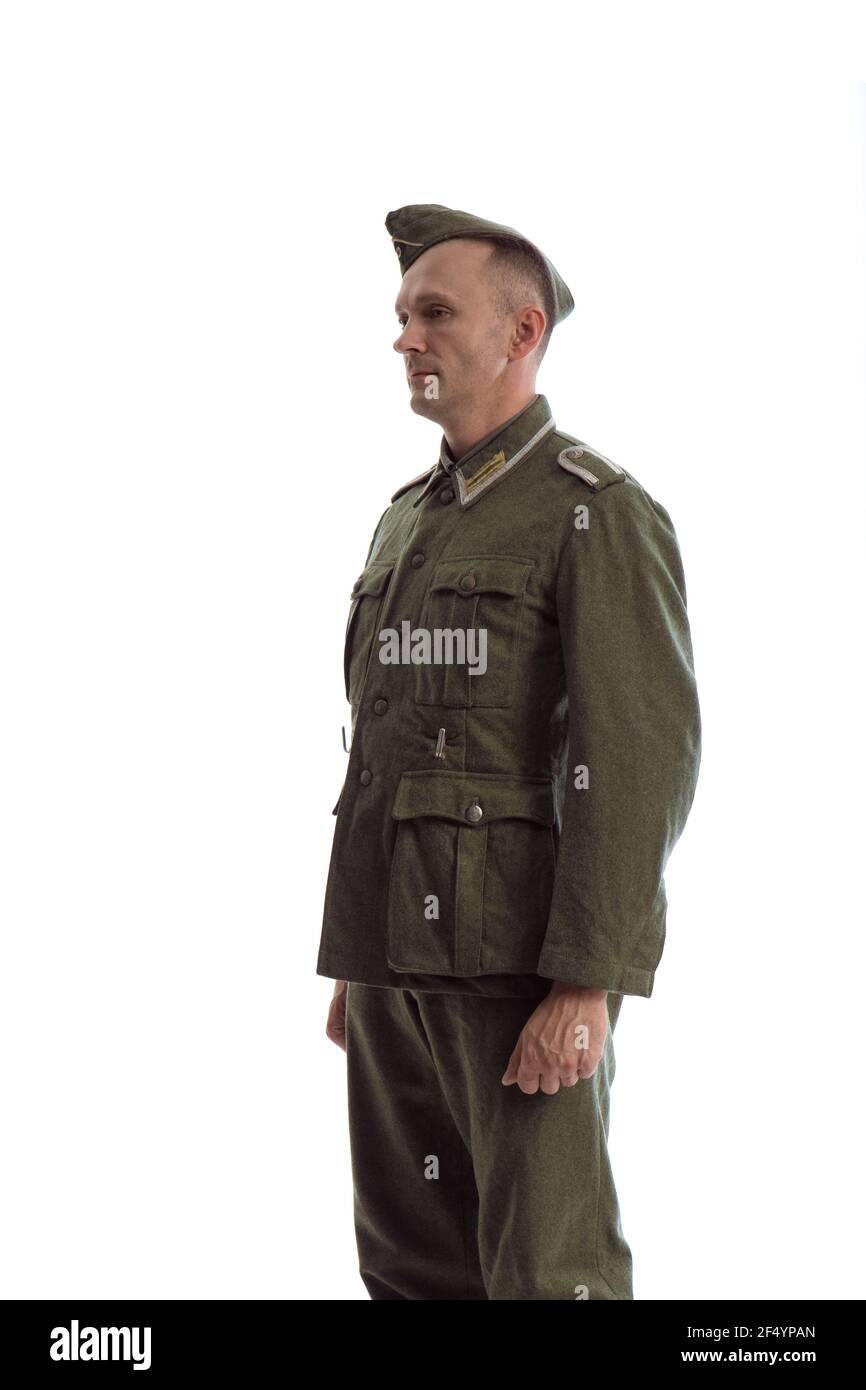 Man actor in historical military uniform as an soldier of the German ...