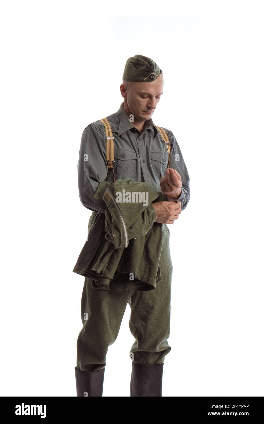 Man actor in historical military uniform as an soldier of the German ...