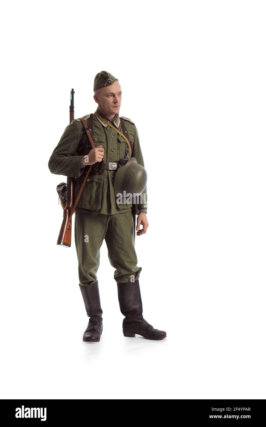 Man actor in historical military uniform as an soldier of the German ...