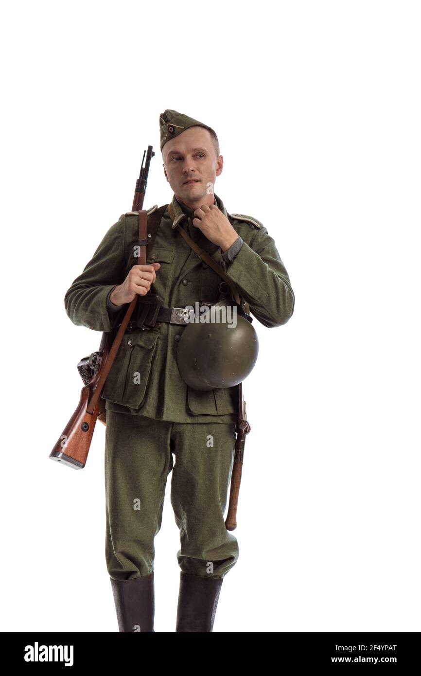 Man actor in historical military uniform as an soldier of the German ...