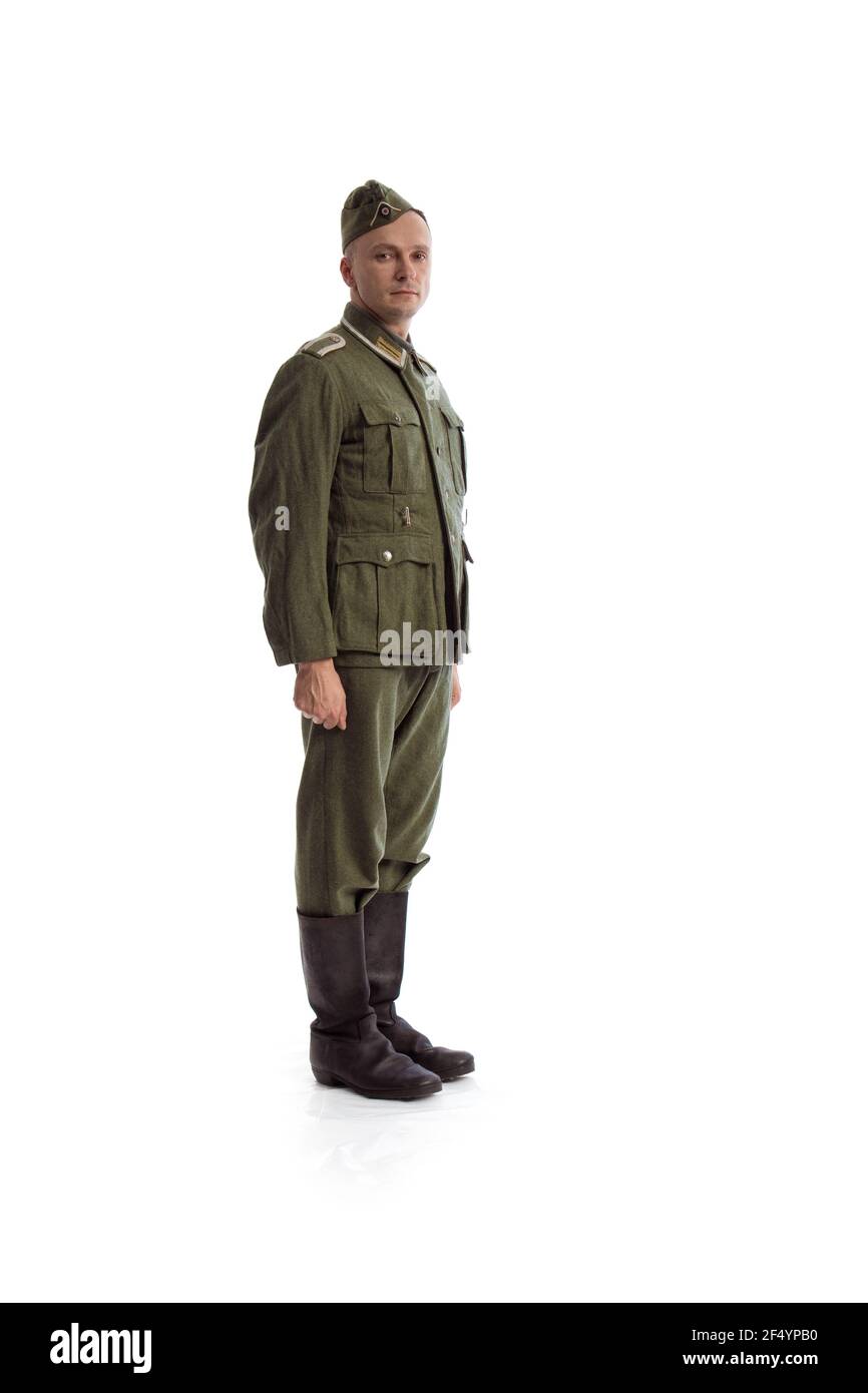 Man actor in historical military uniform as an soldier of the German ...