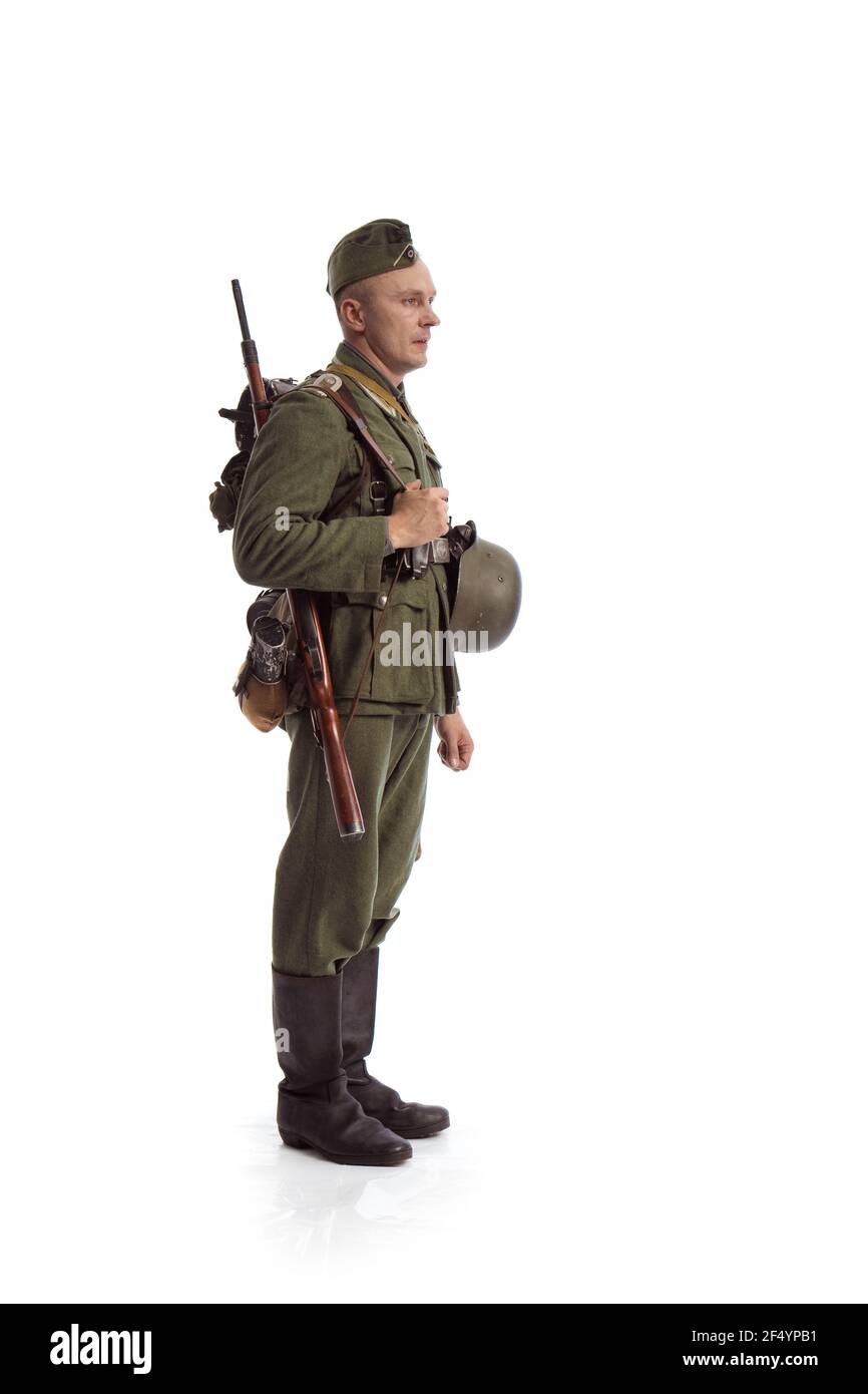 Man actor in historical military uniform as an soldier of the German ...
