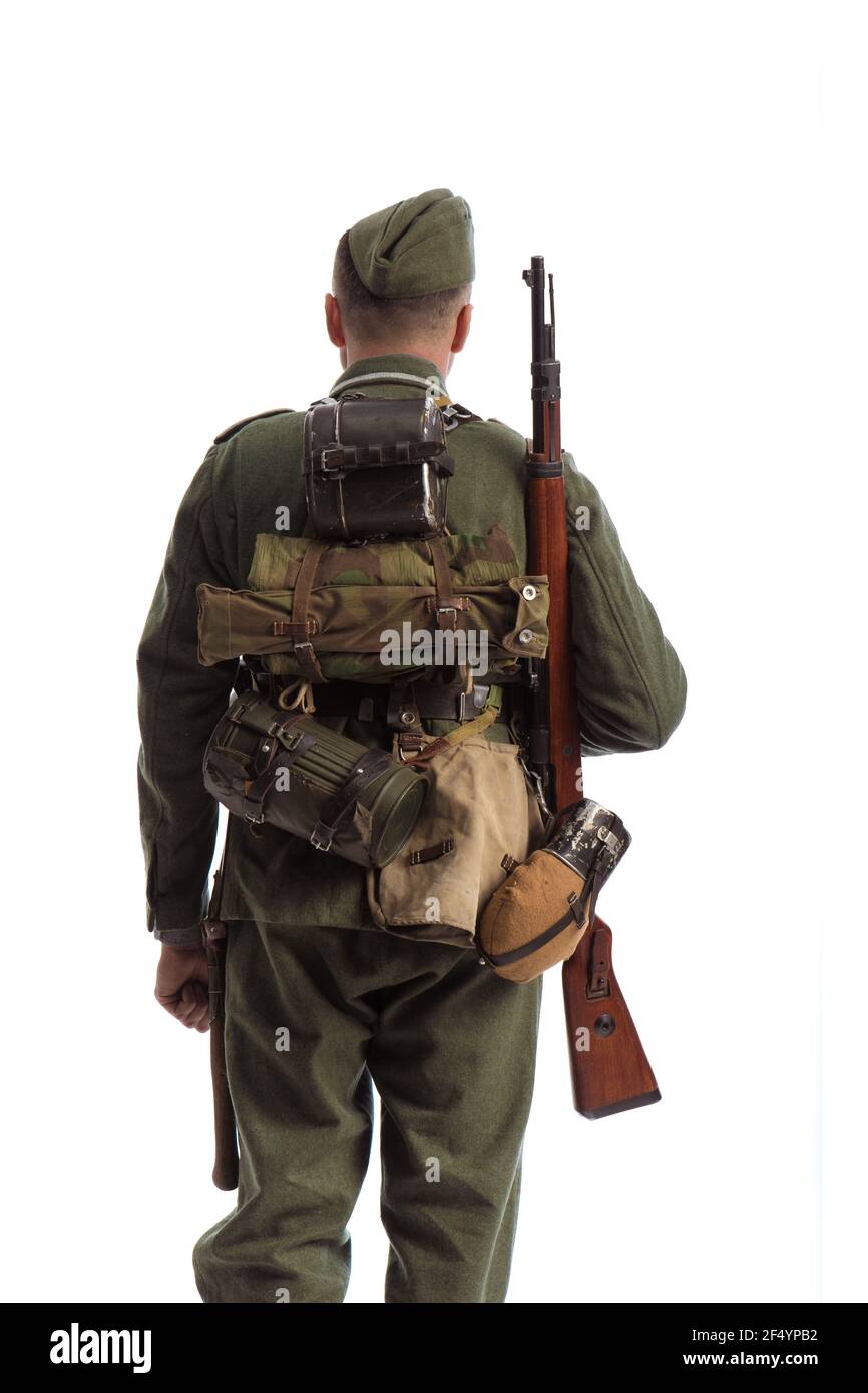 Man actor in historical military uniform as an soldier of the German ...