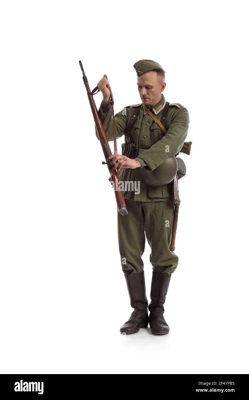 Man actor in historical military uniform as an soldier of the German ...