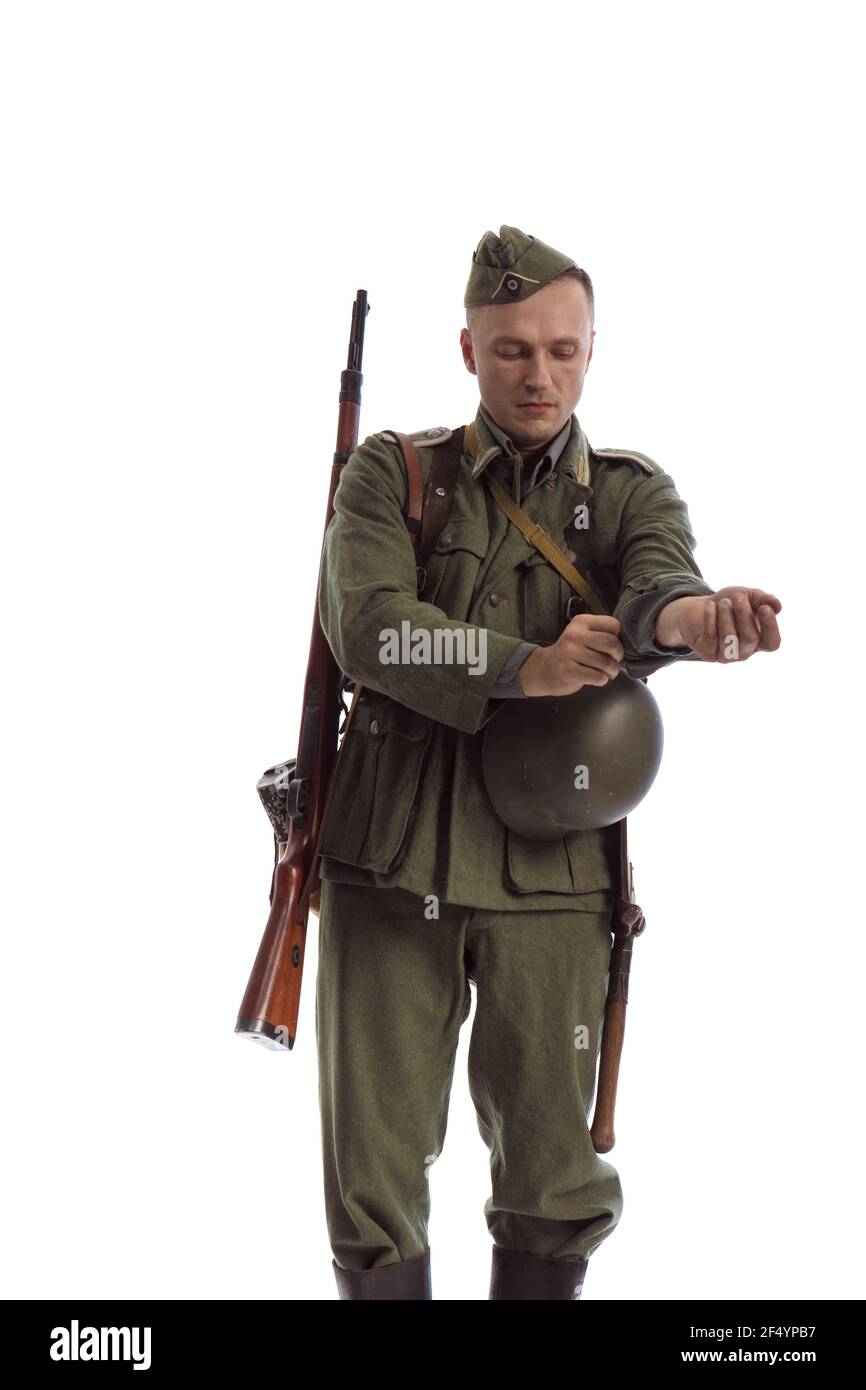 Man actor in historical military uniform as an soldier of the German ...