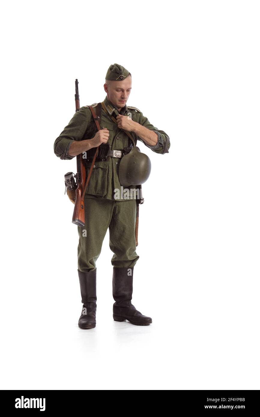 Man actor in historical military uniform as an soldier of the German ...