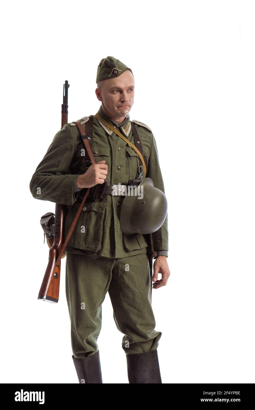 Man actor in historical military uniform as an soldier of the German ...