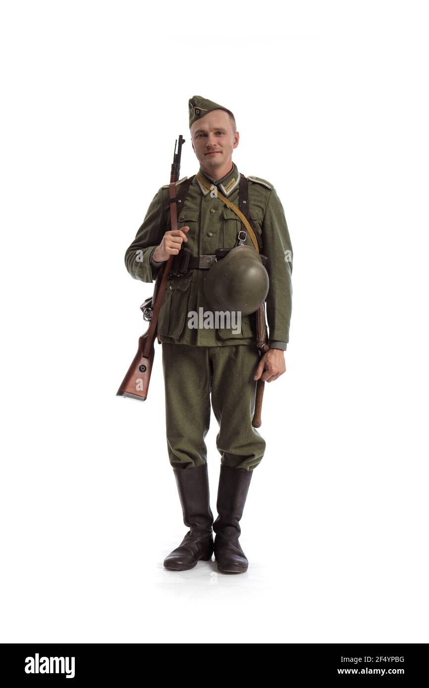 Man actor in historical military uniform as an soldier of the German ...