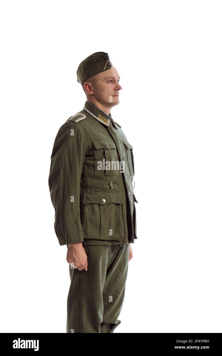 Man actor in historical military uniform as an soldier of the German ...