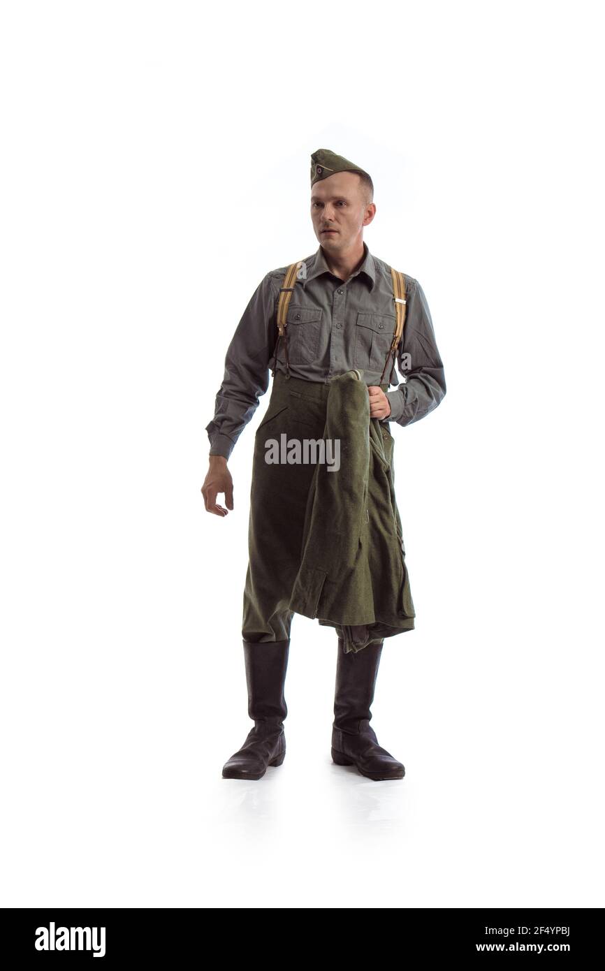 Man actor in historical military uniform as an soldier of the German ...