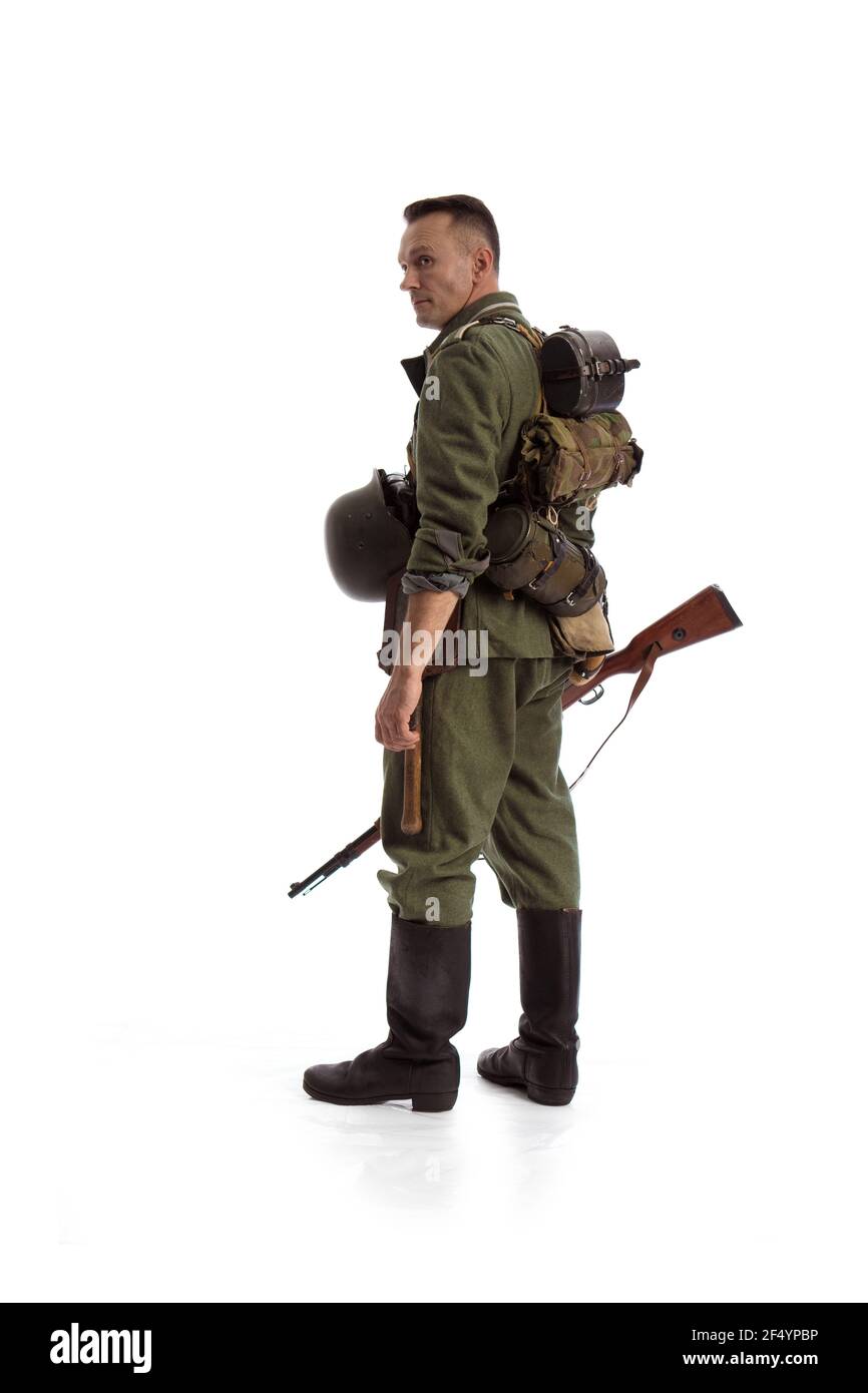 Man actor in historical military uniform as an soldier of the German ...